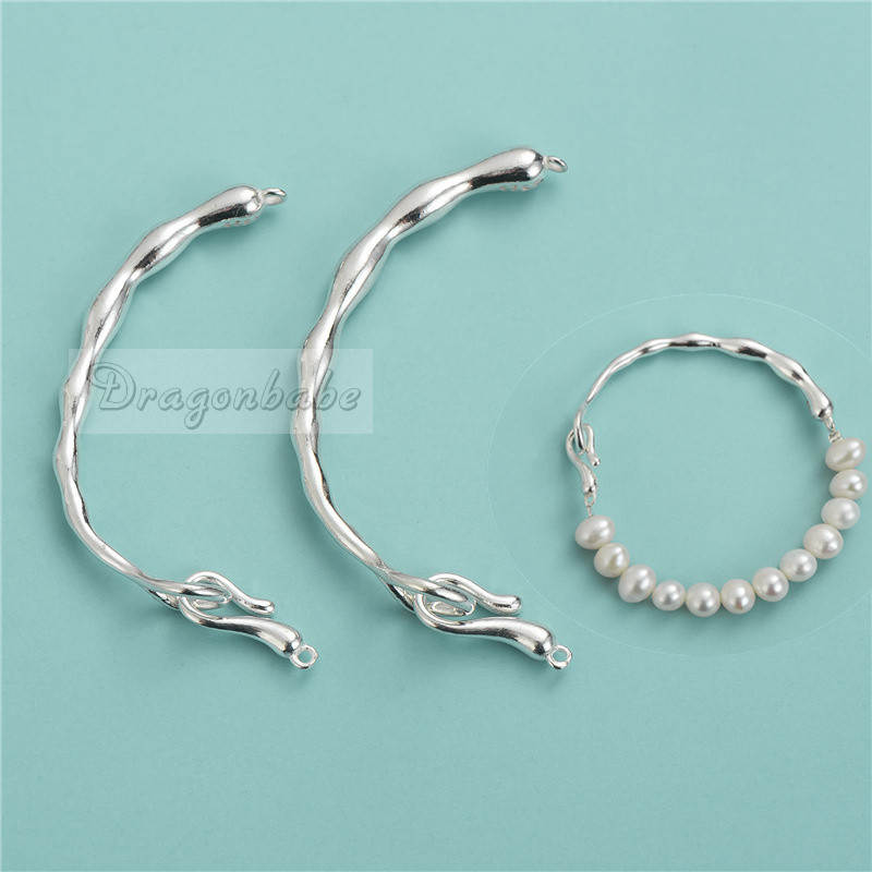 【DB銀飾】桃園出貨 S925純銀敲麵不規則手鐲實心彎管半鐲DIY珍珠半成品手環手鏈材料 | 蝦皮購物