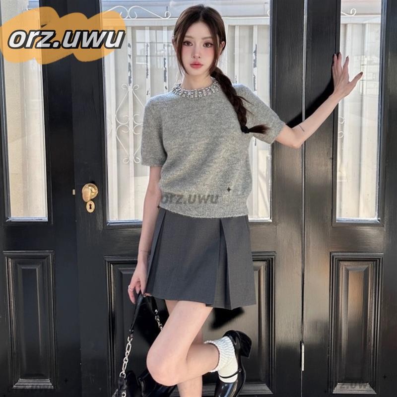 【台灣出貨】MAXMENT春款miu抽繩鑽毛衣短袖馬海毛針織衫YYDS | 蝦皮購物