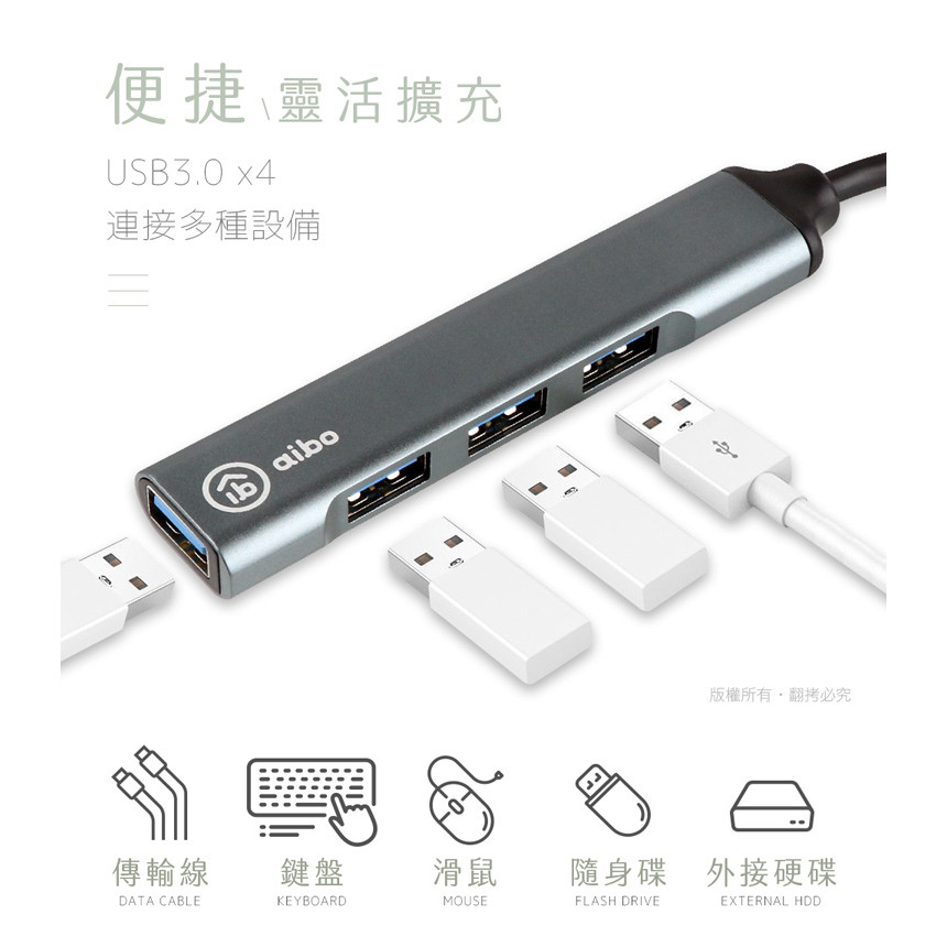 【宇創3C】aibo type-c 3.1 鋁合金 4埠usb3.0 hub(附usb轉接頭) OTG | 蝦皮購物