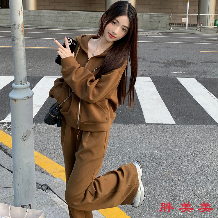 【M-5XL大尺碼】大尺碼女裝 秋冬套裝 休閒套裝 兩件套 大碼胖mm日係休閒運動闊腿褲套裝女300斤秋季連帽開衫衛衣兩 | 蝦皮購物