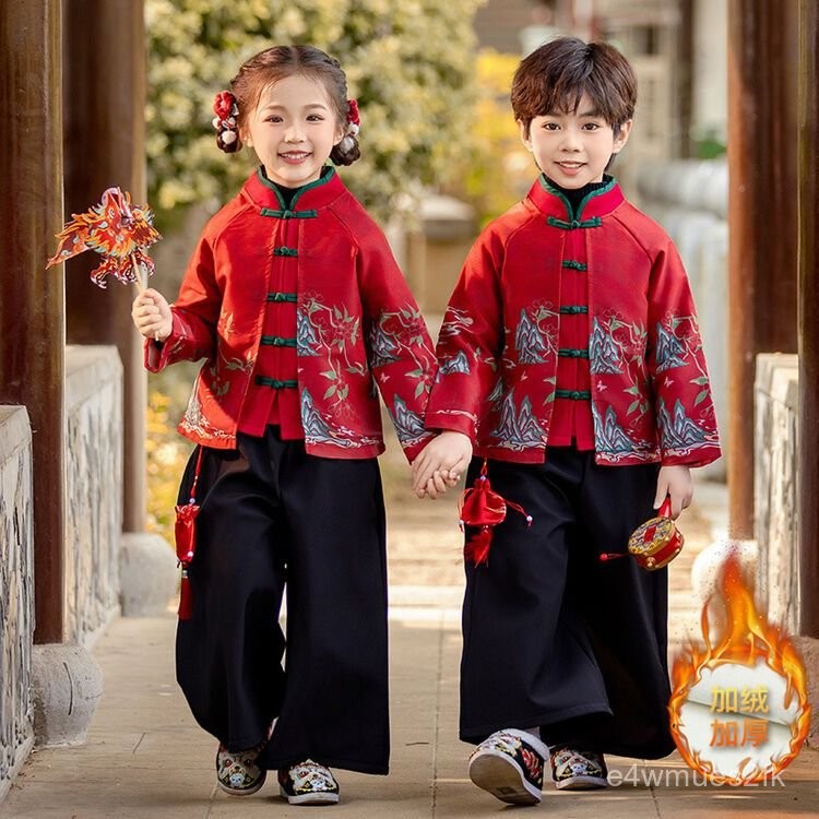 男女童唐裝漢服國潮中國風年服加絨加厚套裝春秋冬季錶演服民族風 2apk 蝦皮購物 3462