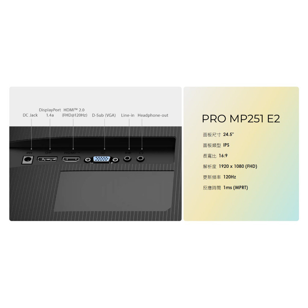 msi 微星 PRO MP251 E2 25吋 平面螢幕 FHD/120Hz/內建喇叭/黑色 現貨 廠商直送 | 蝦皮購物