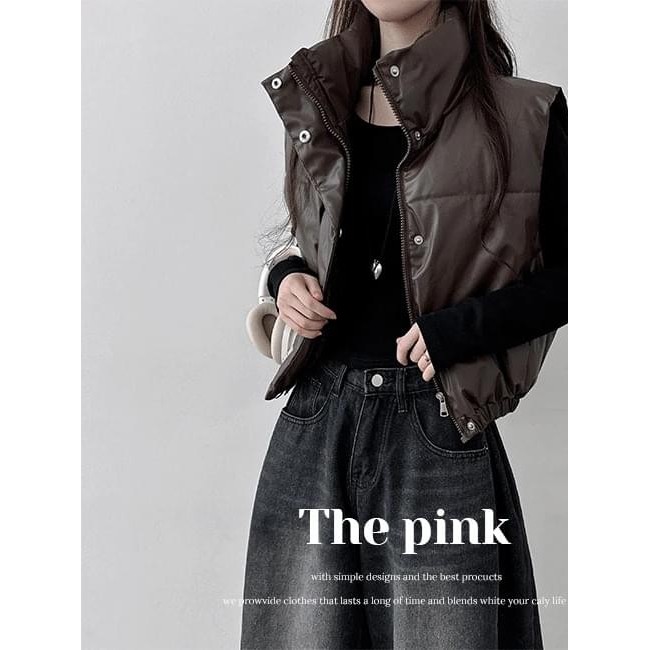 Codibook｜韓國 thepink 半高領鬆身皮革棉背心[預購]針織外套 羽絨背心 女裝 | 蝦皮購物