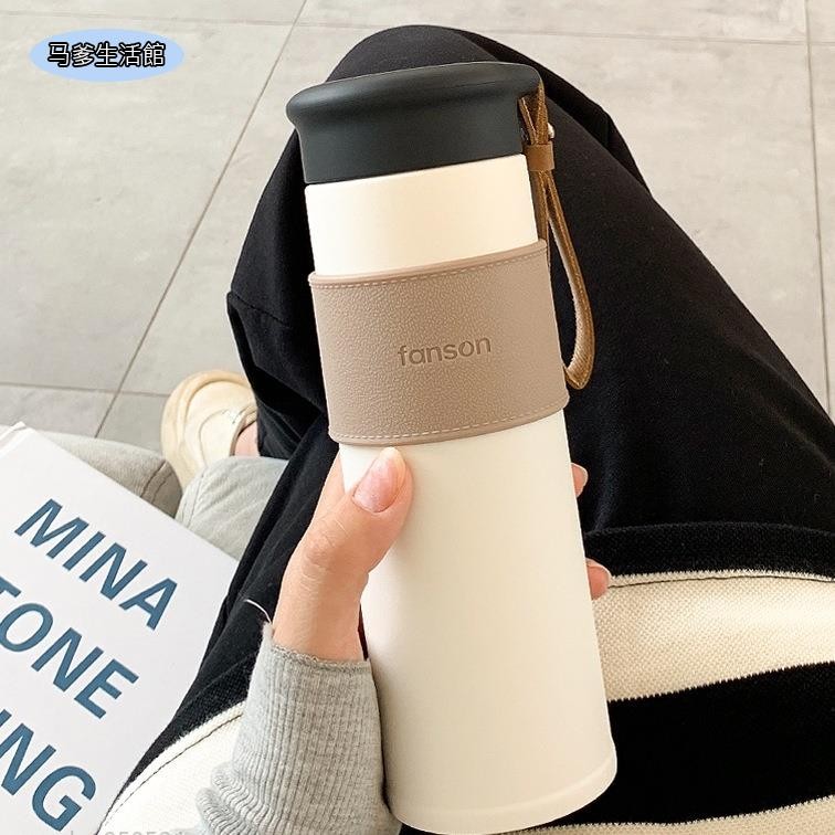 馬爹推薦 ins 奶呼呼保溫杯 便攜不鏽鋼 茶網 茶隔 保溫杯 450ml水杯 男女 | 蝦皮購物