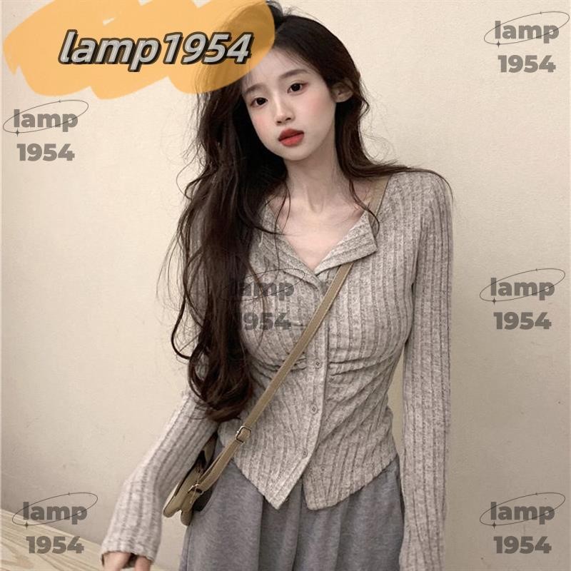 【限時特價】美式溫柔減齡風針織衫 女秋季長袖翻領設計感 緊身顯瘦氣質小外套上衣YYDS | 蝦皮購物