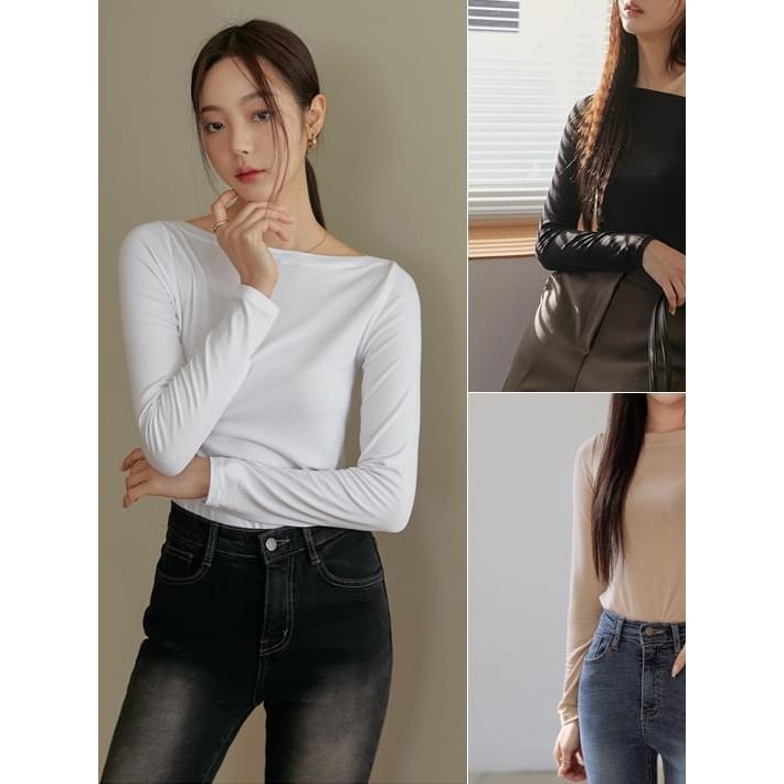Codibook｜韓國 common unique 基本款船領修身T恤[預購]長袖上衣 T恤 女裝 | 蝦皮購物