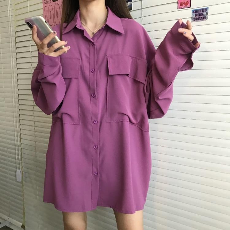 【廠家服飾】S~5XL 大尺碼 女生長袖襯衫 韓版 寬鬆 中長款 港味 復古 襯衣 學院風 時尚百搭 ins潮 單排釦 | 蝦皮購物