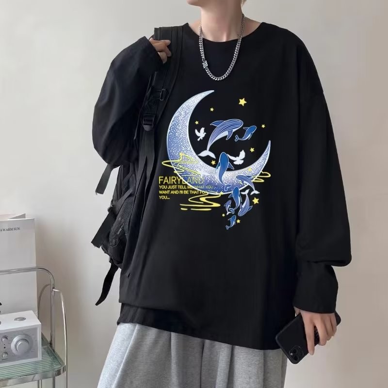 M-8XL 大呎碼士長袖T恤 薄款寬鬆 上衣青少年學院風上衣秋季圓領體恤打底衫長袖上衣 上衣 印花T恤 oversize | 蝦皮購物