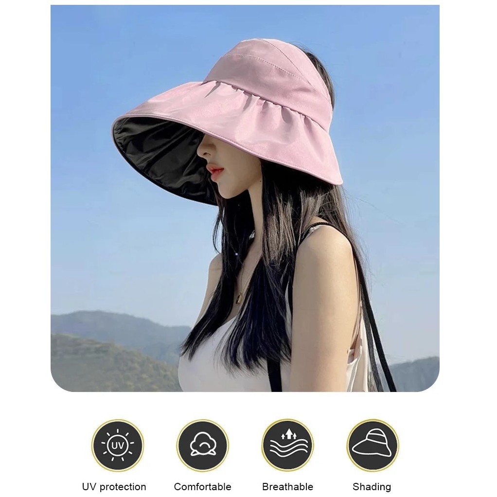UV Cap UV Protection Sun Hat Big Brim Foldable Vinyl Layer E | 蝦皮購物