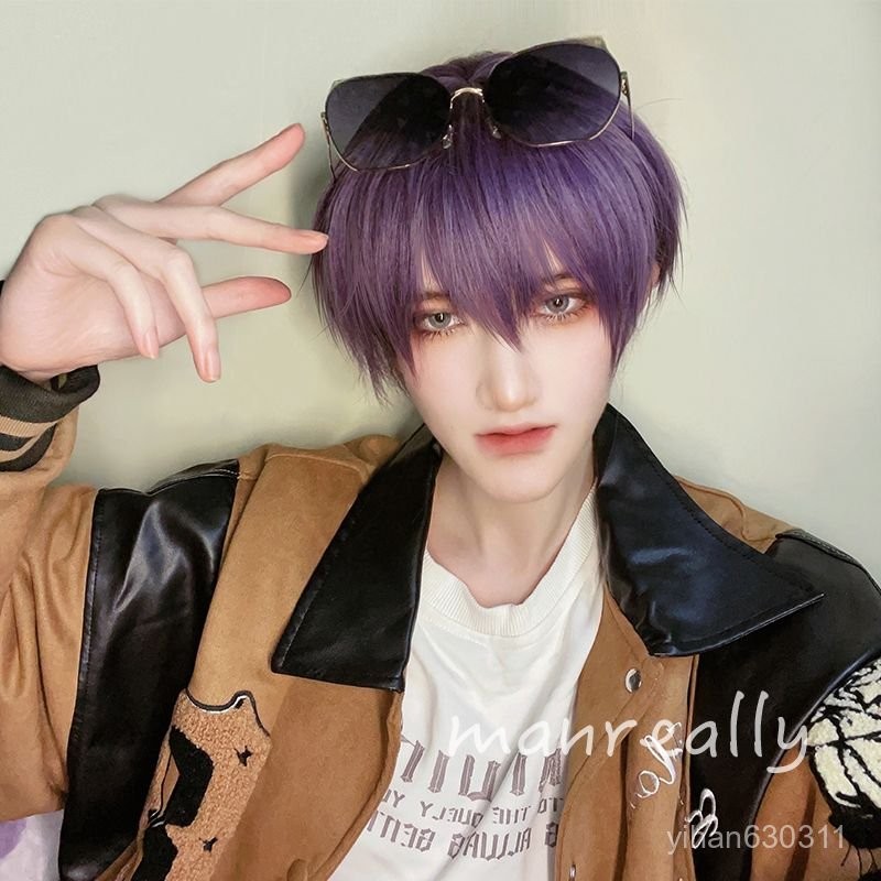 【鹿日圓】漫真假髮男短髮韓版帥氣基佬正太日常cos萬用dk紫色假毛好造型 | 蝦皮購物