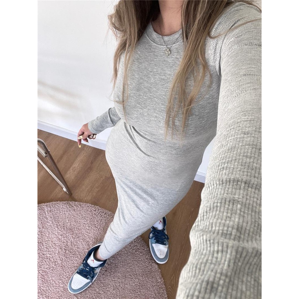 【吉野姐姐】大尺碼洋裝 M-4XL胖MM秋冬性感歐膩款顯胸長袖包臀洋裝 簡約百搭顯身材連衣裙女 針織洋裝 長洋裝 打底裙 | 蝦皮購物