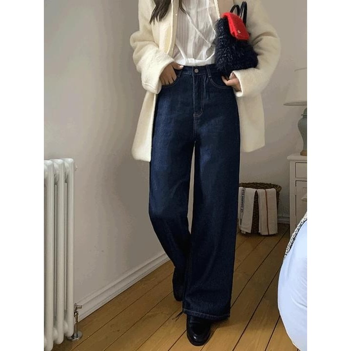 Codibook｜韓國 moaround 刷毛寬版直筒牛仔長褲[預購]牛仔褲 女裝 | 蝦皮購物