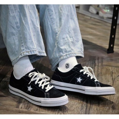 Converse One Star PRM Suede Low 黑白 麂皮 黑盒 一顆星【158369C】 | 蝦皮購物