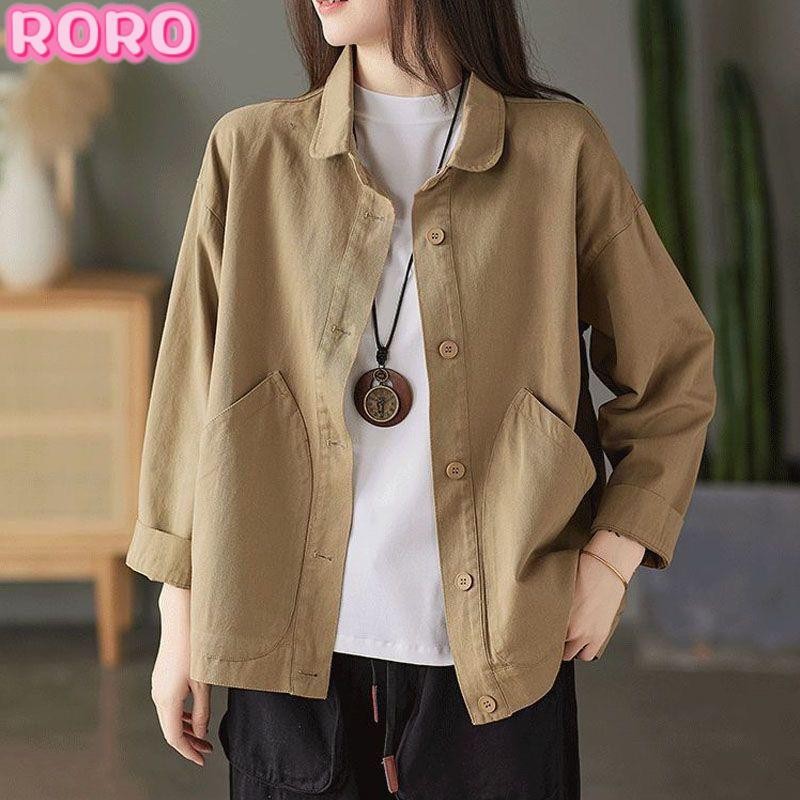 RORO🔸M-3XL 大碼外套 純色外套女新款春秋季斜紋純色大口袋單排扣寬松休閑上衣女 | 蝦皮購物