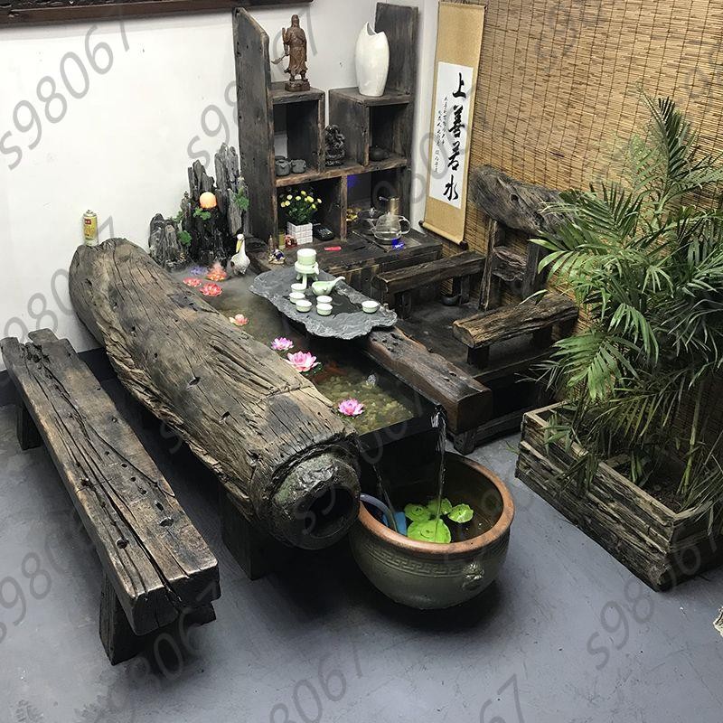 實木茶桌 老船木龍骨茶桌循環流水養魚茶臺中式茶幾茶臺禪意景觀茶桌椅組合10n | 蝦皮購物