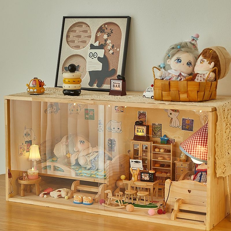 棉花娃娃 娃屋 展示柜 手辦diy造景盒 實木房子 Ob11過家家 12分bjd娃床 娃娃配件 | 蝦皮購物