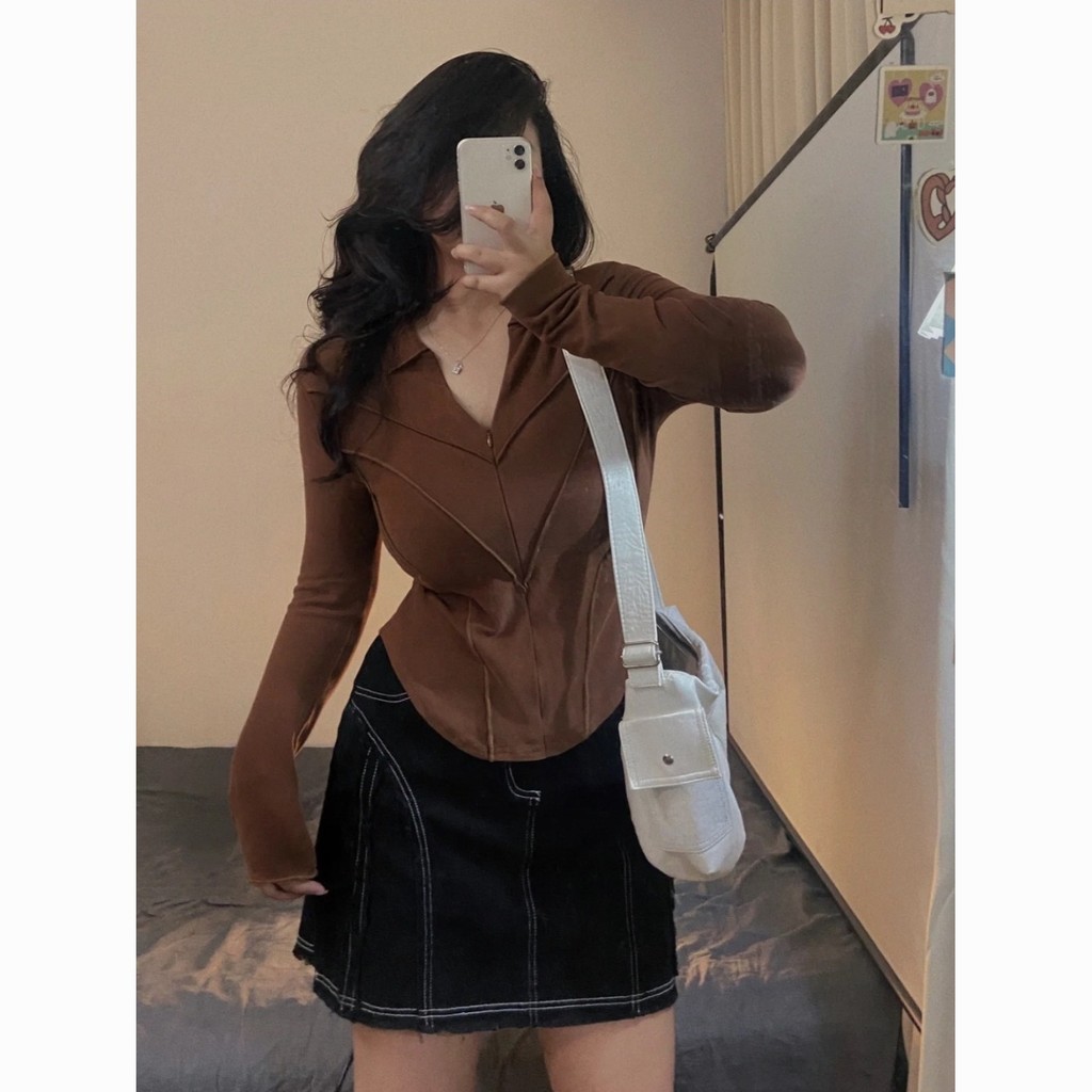 【吉野姐姐】L-4XL 大碼 胖mm美式甜辣修身顯瘦長袖上衣女秋冬新款打底衫 顯瘦上衣 polo衫 薄長袖上衣 早秋穿搭 | 蝦皮購物