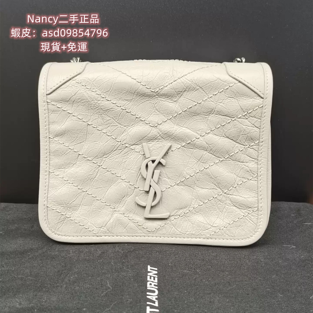 正品 SAINT LAURENT 聖羅蘭 YSL niki mini白色鏈條包 單肩包 斜挎包 翻蓋包 小方包 | 蝦皮購物
