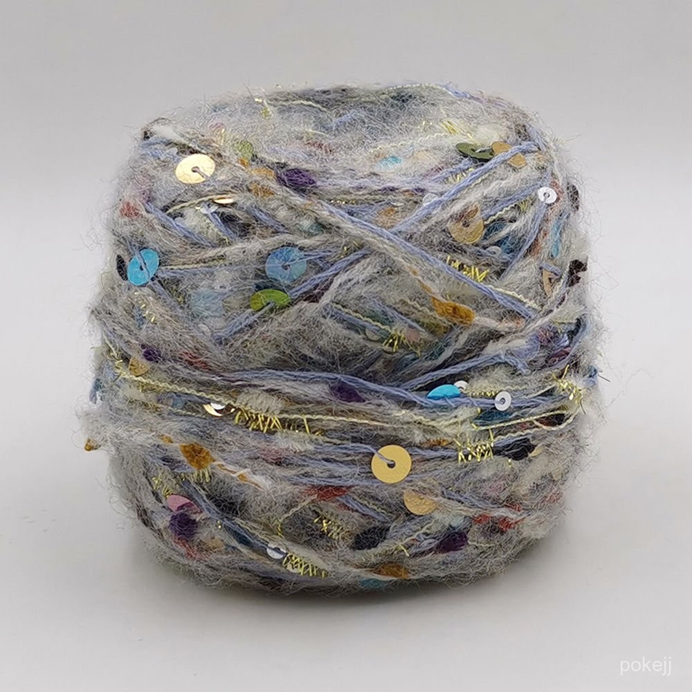 pok-50g手混紗綫彩點馬海羊毛3mm6mm大小亮片紗綫玻璃紗牙刷綫編織 | 蝦皮購物