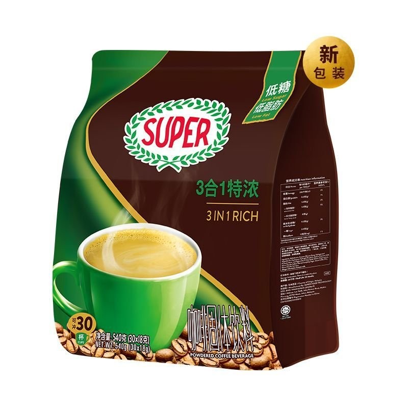 Super超級咖啡 馬來西亞 原裝 速溶咖啡 3閤1 特濃咖啡 540g/袋 提神 上班咖啡 加班咖啡 | 蝦皮購物