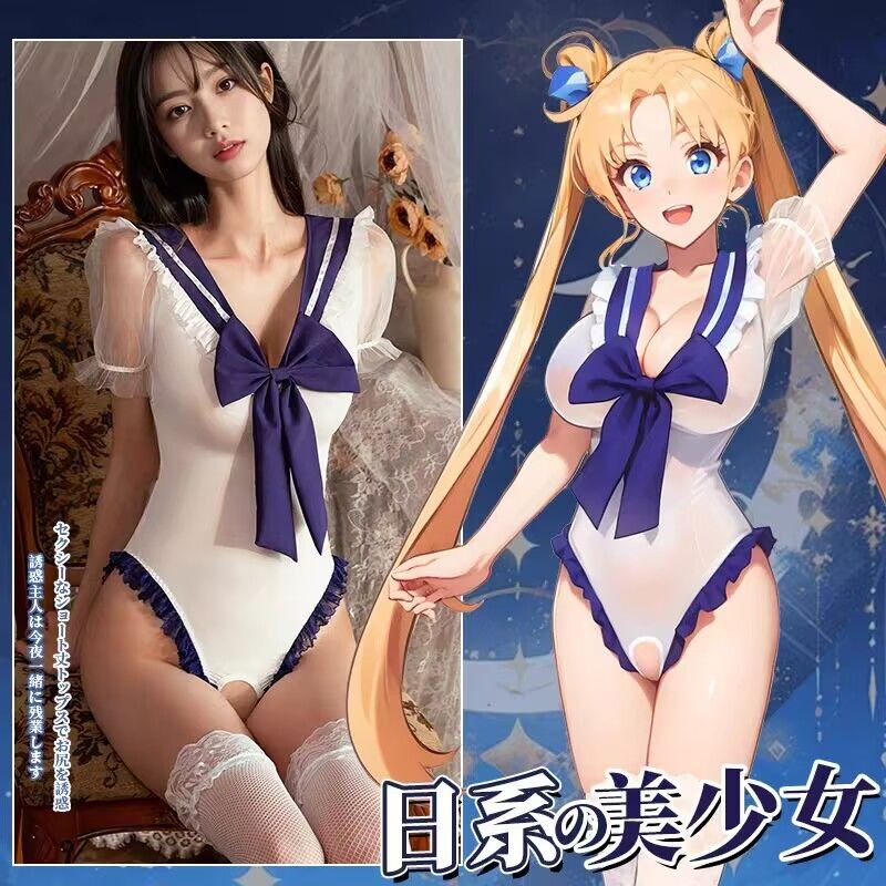 YYDS情趣cos日係美少女戰士連體服蝴蝶結透紗甜美jk水手服高叉睡衣女 | 蝦皮購物