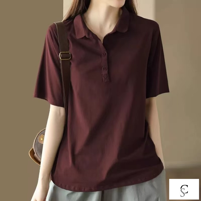 【XL-8XL大尺碼】👩短袖POLO衫女 上衣女短袖 V領POLO領冰絲上衣大碼300斤夏季新款簡約休閒百搭短袖翻領T | 蝦皮購物