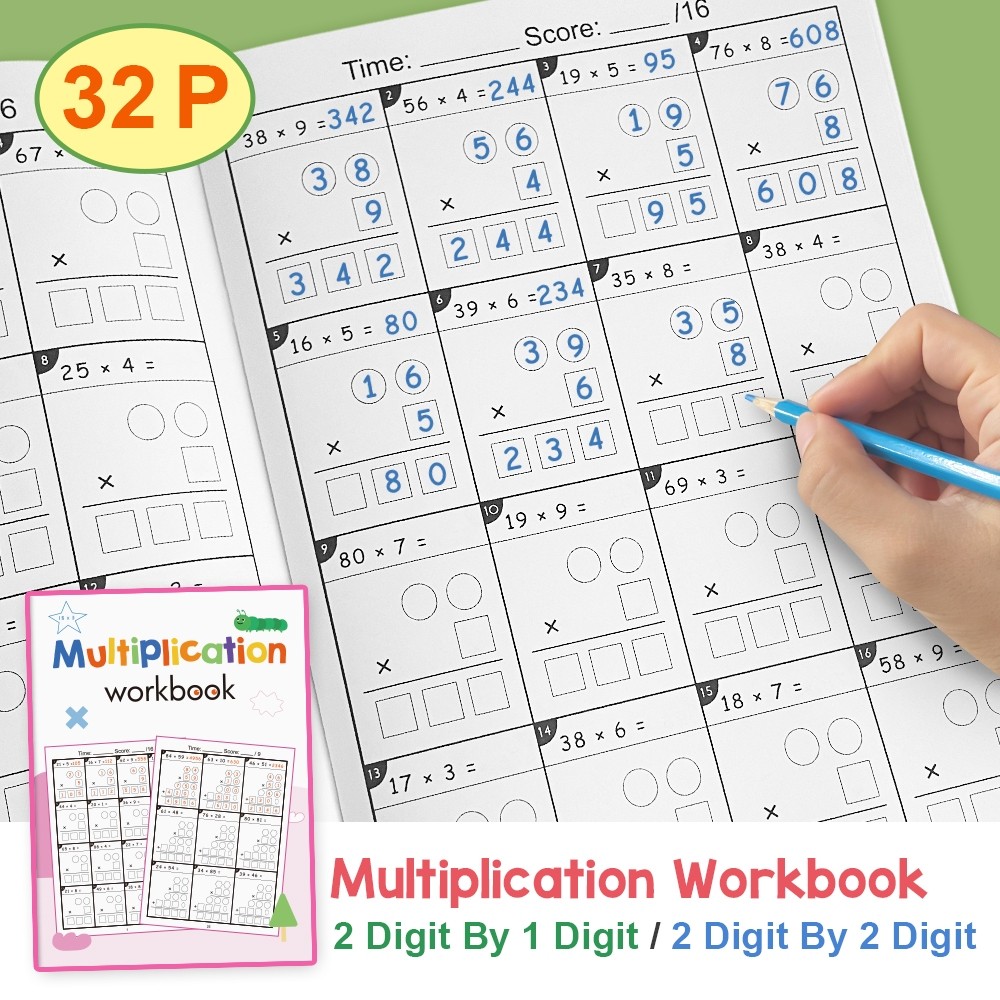 32 Pages 2 Digit Multiplication Math Workbook for Kids Child | 蝦皮購物