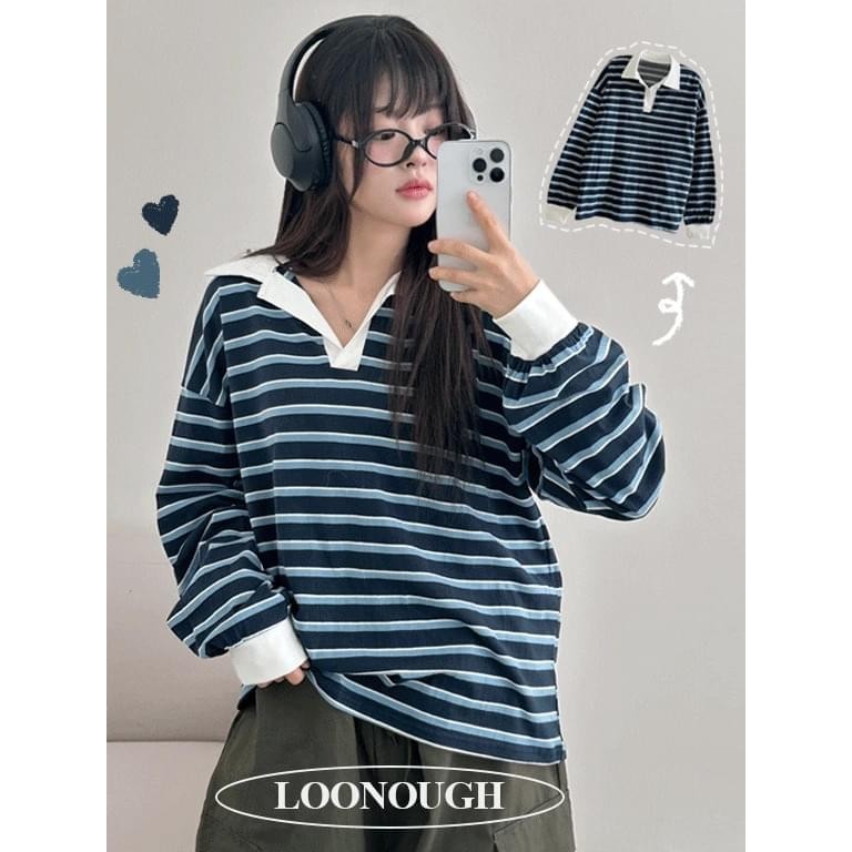 Codibook｜韓國 Loonough 復古風寬鬆條紋長袖上衣[預購]長袖上衣 T恤 女裝 | 蝦皮購物