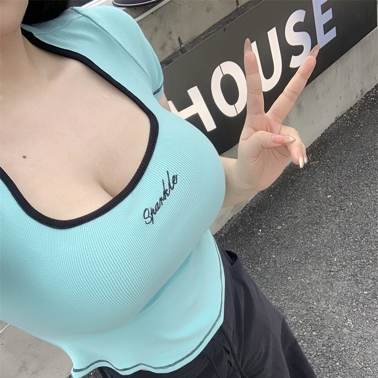 【XL-8XL大尺碼】👩短袖t恤 大尺碼女裝150公斤印花 300斤大碼胖mm氣質時尚純慾辣妹藍色方領 | 蝦皮購物