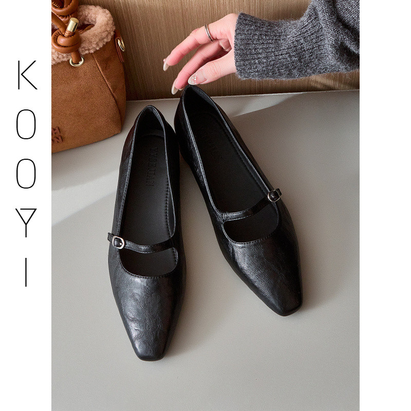 kooyi-內增高5cm 平底平跟單鞋 一字帶小方頭 | 蝦皮購物