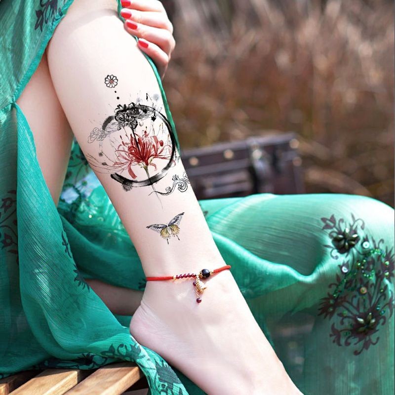 [本土倉48H]紋身貼臨時刺青彼岸花紋身貼女防水持久花臂遮瑕ins風小腿部手臂肩膀仿真貼紙 SJB3 | 蝦皮購物