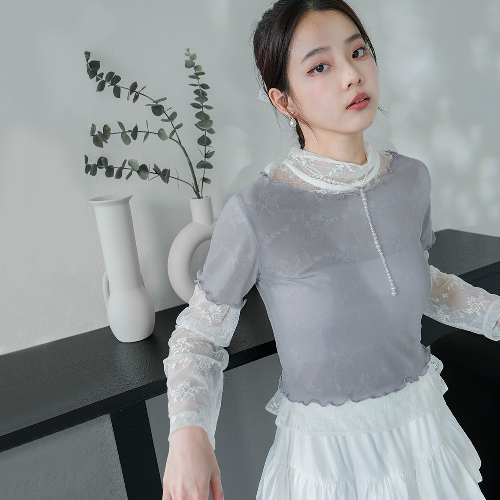 現貨★MIUSTAR 木耳捲邊透膚內搭上衣(共4色)0318 【NR0172】 | 蝦皮購物