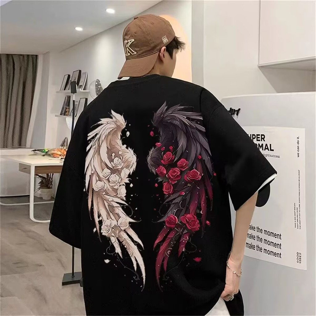 M-8XL 潮牌印花短T 日系 寬鬆 短袖T恤 情侶t 大尺碼 印花t 五分袖 短袖男 男t 男生T恤（D2141） | 蝦皮購物