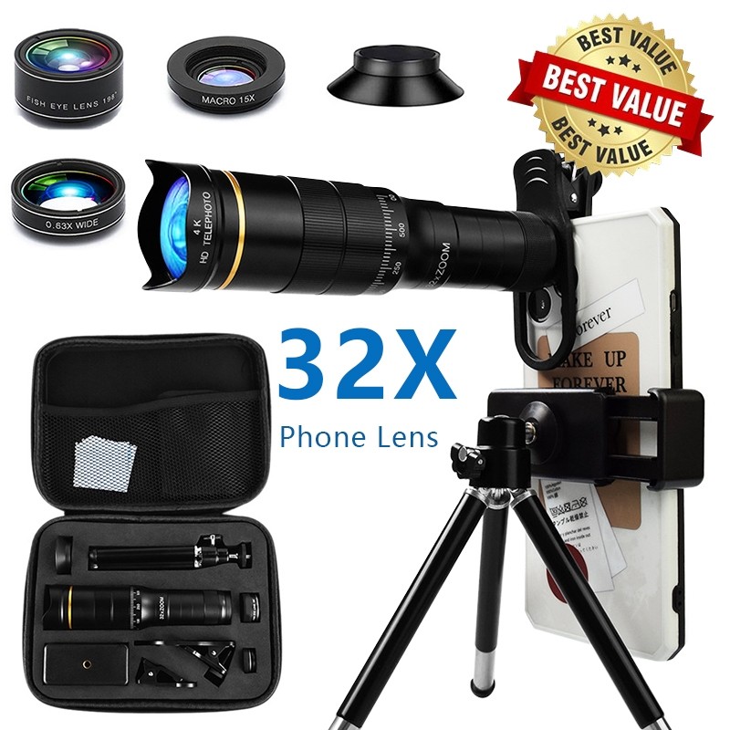 HD 4K 32X Telescope Lens Zoom Phone Camera Fish Eye Marco Le | 蝦皮購物