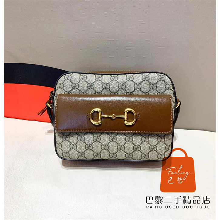 正品免運 GUCCI 古馳 馬銜扣 1955 GG印花帆布 棕色 相機包/肩背包/斜背包/郵差包645454 | 蝦皮購物
