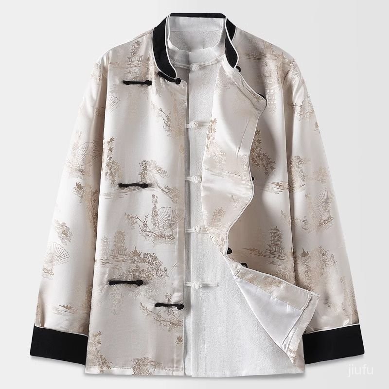 中國風男裝中式改良手工盤扣印花薄款單外套複古國潮立領寬鬆男裝 LHFY | 蝦皮購物