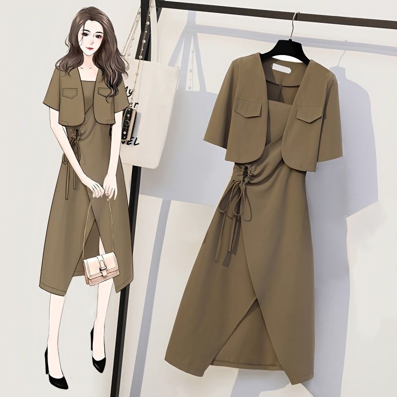 🔥臺灣出貨🚚大碼女裝『40-100㎏可穿』S-4XL夏季新款微胖妹妹mm顯瘦時尚氣質外套弔帶裙子兩件套套裝 | 蝦皮購物