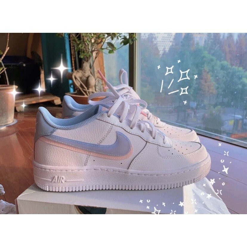 Nike Air Force 1GS 粉白 雙鉤 CW1574-100 慢跑鞋 | 蝦皮購物