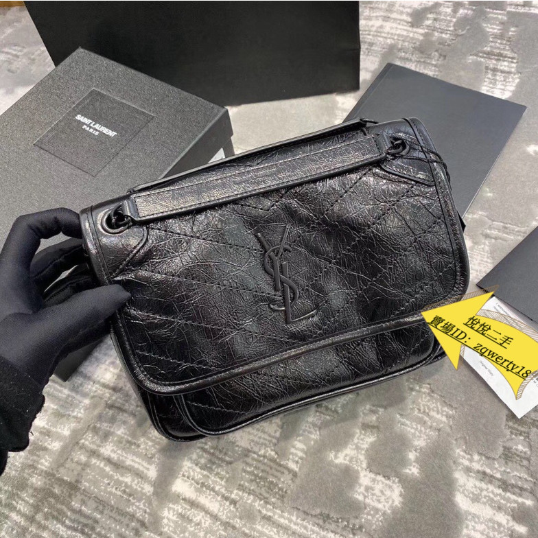 悅悅二手SAINT LAURENT聖羅蘭 YSL niki mini黑標logo復古褶皺皮革 流浪包 單肩包533037 | 蝦皮購物