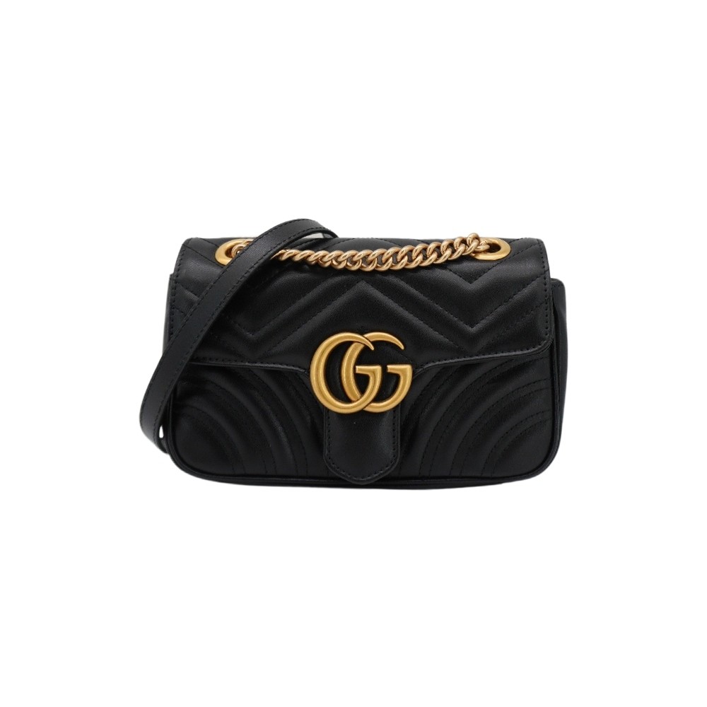 Gucci Marmont 雙G牛皮掀蓋斜背包-22cm(446744-黑) | 蝦皮購物