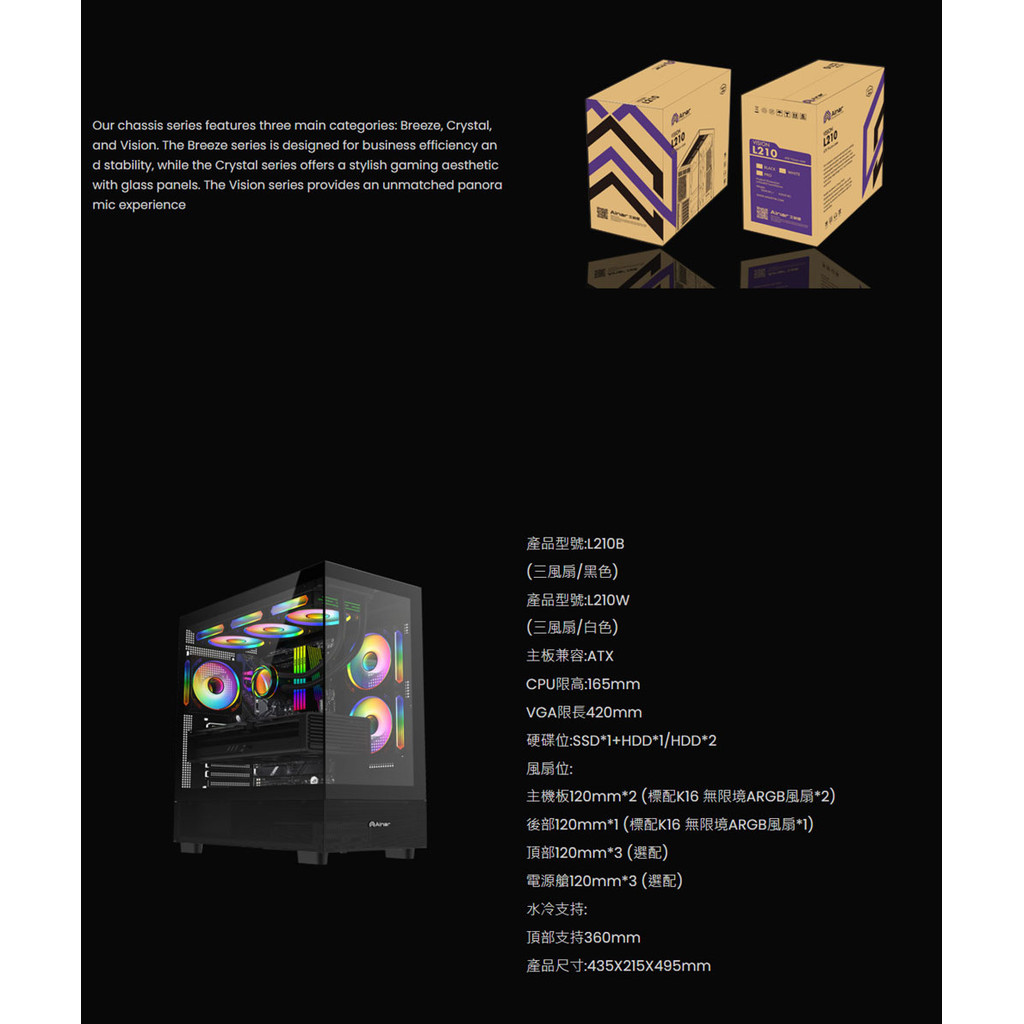AINAR 艾納爾 L210 Vision ATX 黑/白色 電腦機殼 視野機殼 CASE 現貨 廠商直送 | 蝦皮購物