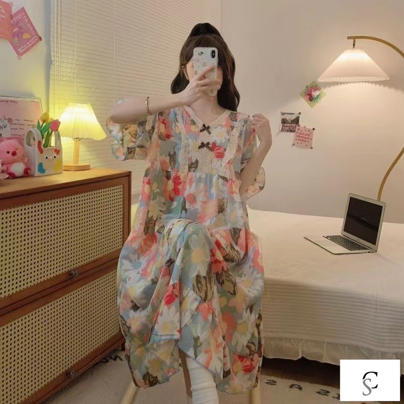 【XL-8XL大尺碼】👩睡衣 睡裙 睡袍 大尺碼居家服 300斤胖mm睡裙女寬鬆顯瘦宿捨年輕ins風古風長款過膝休閒外 | 蝦皮購物