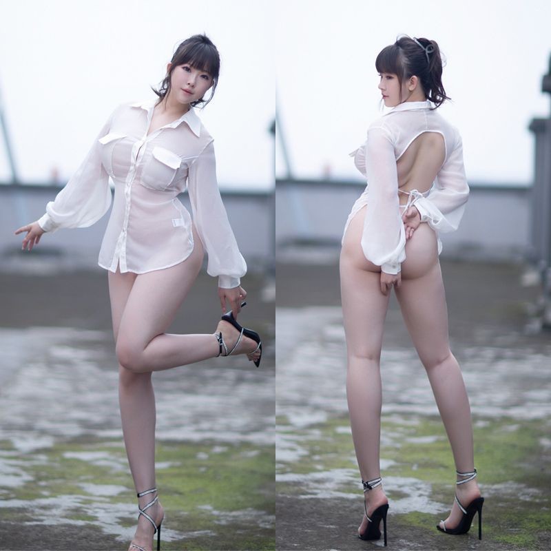 【A軒店】戶外露出暴露女裝火辣雪紡露背長袖襯衫透視性感套裝情趣內衣大碼【Q026】 | 蝦皮購物