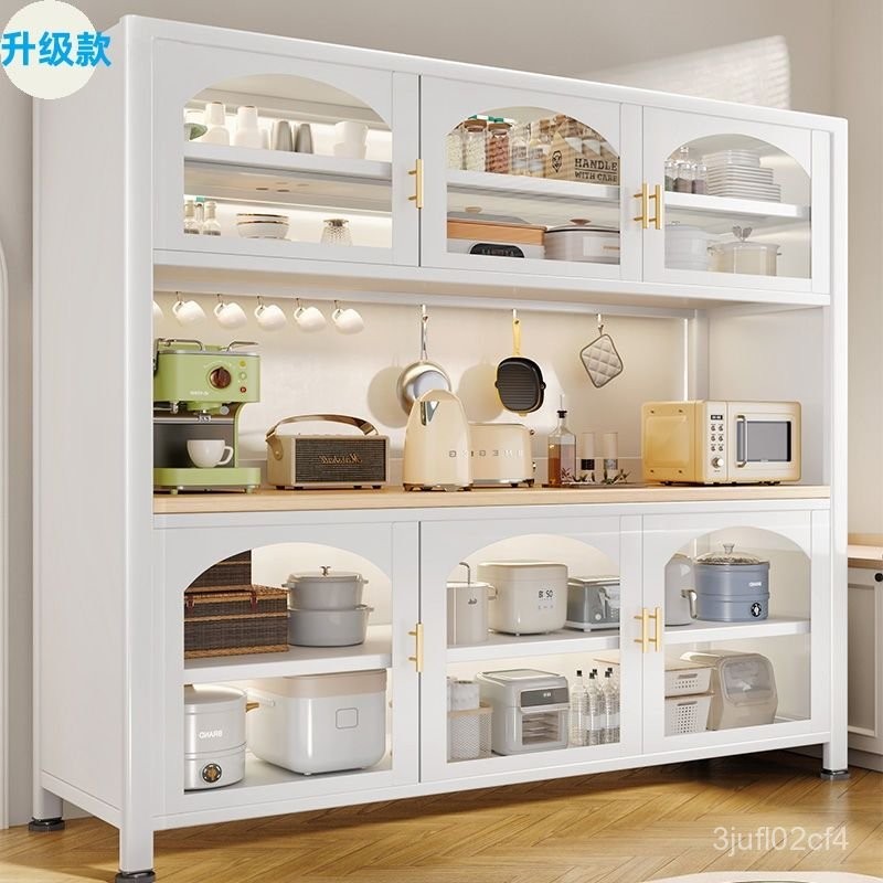 熱銷⭐爆款加高加長廚房儲物櫃家用客廳靠墻落地多功能可調玻璃門鋼製收納櫃 VCVA | 蝦皮購物