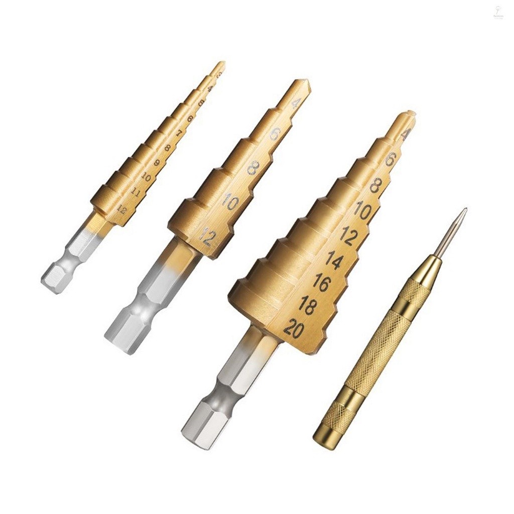 HSS 4PCS Titanium Step Drill Bit Set High Speed Steel Drill | 蝦皮購物