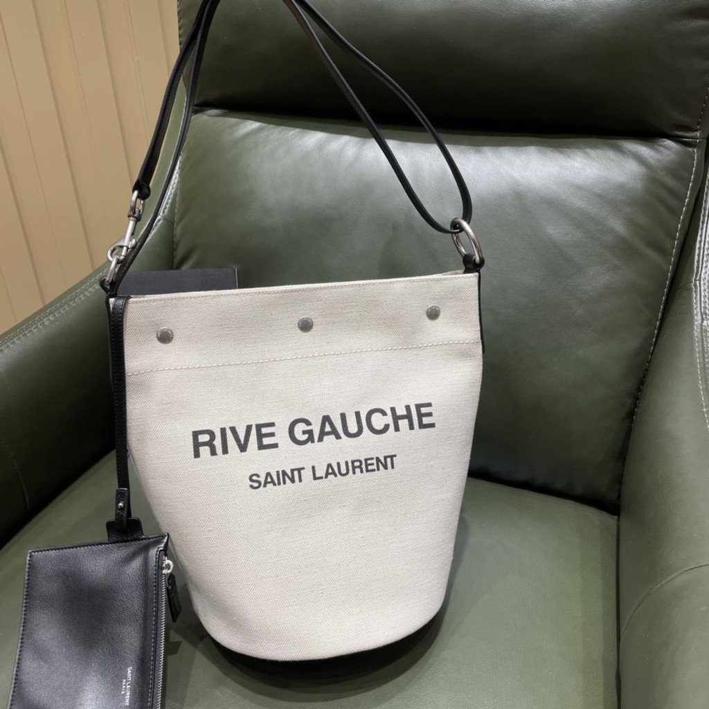 二手 YSL RIVE GAUCHE 經典 帆布 水桶包 肩背包 斜跨包 女生包包 字母包 現貨 | 蝦皮購物