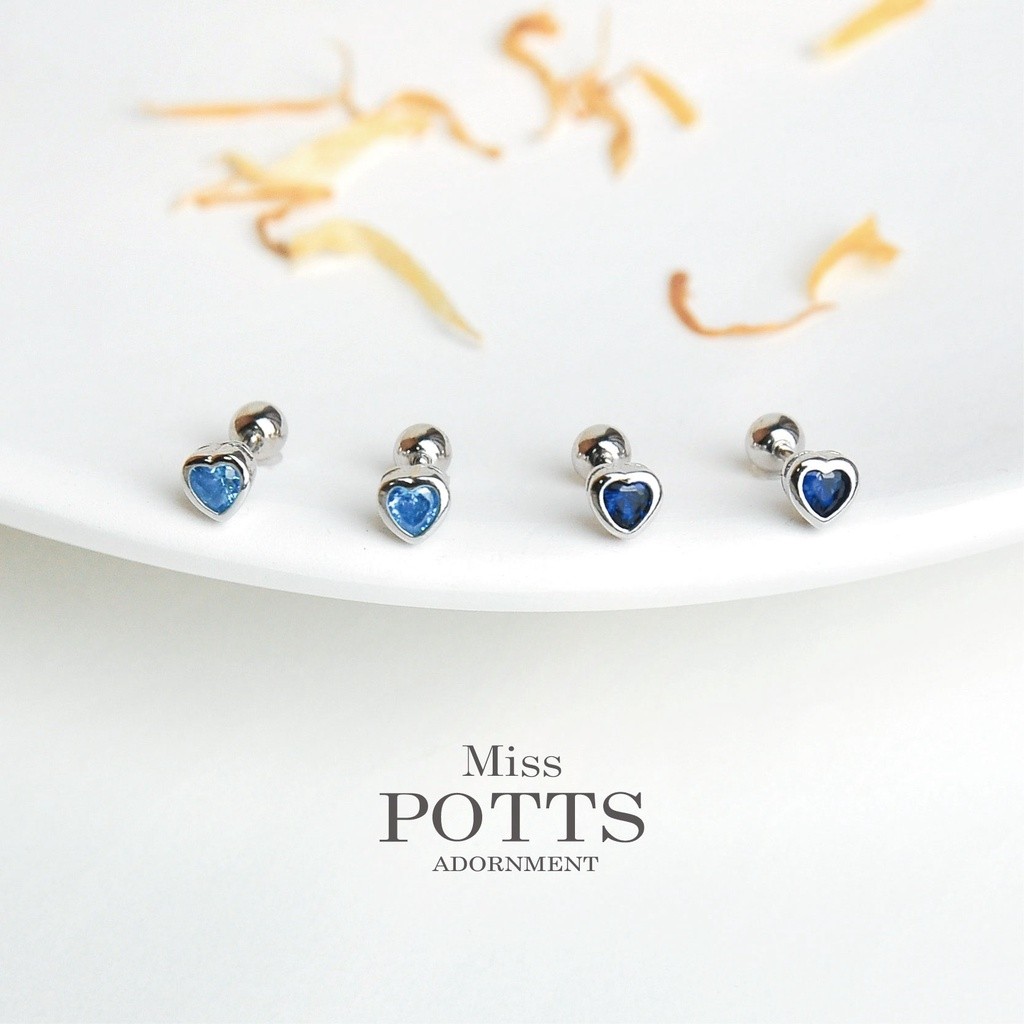MissPotts｜鎖珠耳環系列 Aisha 藍鑽愛心耳釘 S925純銀耳環 轉珠耳環 細針 耳棒 耳針 耳釘 | 蝦皮購物