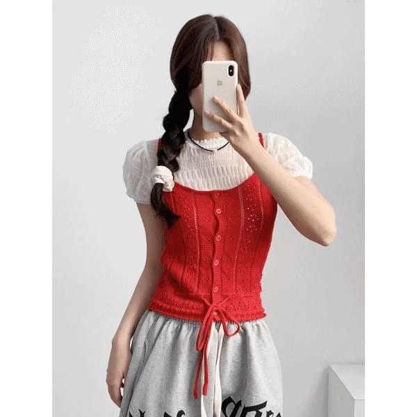 Codibook｜韓國 lipkko 摩斯鏤空蝴蝶結綁帶短版背心針織外套[預購]針織外套 女裝 | 蝦皮購物