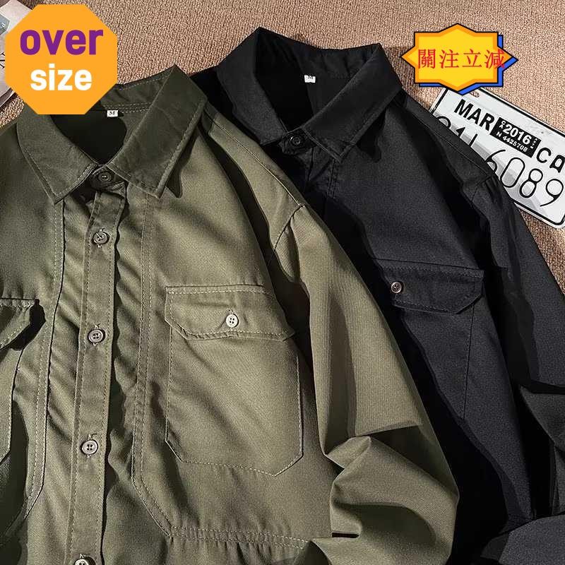 【台灣出貨】M-8XL 超大尺碼 工裝襯衫男 胖子顯瘦 緊身 多口袋 耐磨 工作襯衫 休閒 寬 | 蝦皮購物