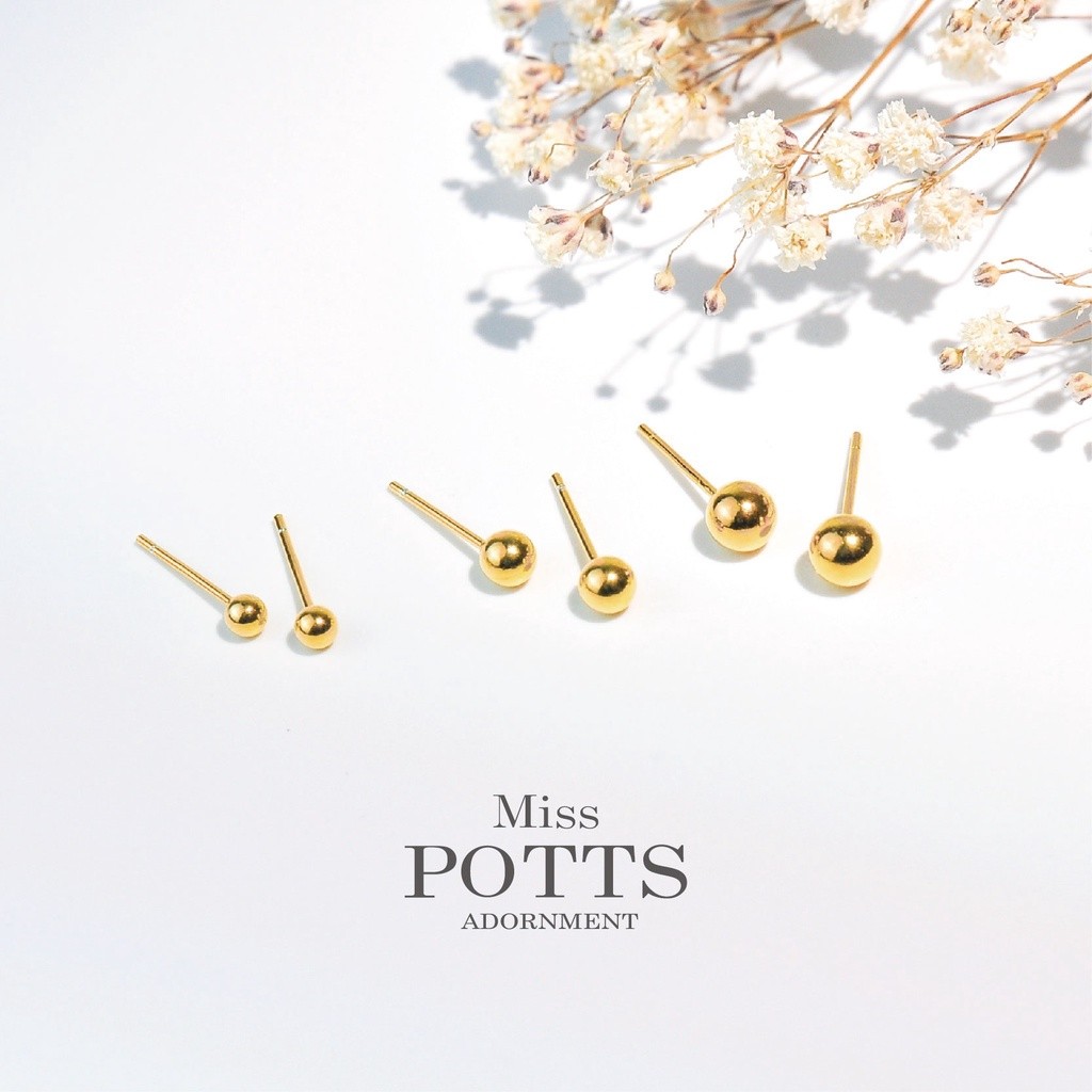 MissPotts｜純手工全銀系列 金色光珠耳釘 S925純銀耳環 純銀飾品 圓珠 金珠 耳棒 耳針 耳釘 | 蝦皮購物